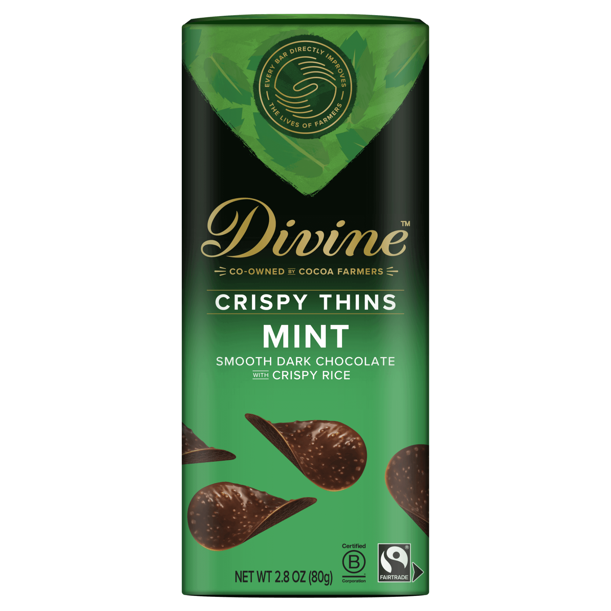Dark Chocolate with Mint Crispy Thins, 2.8 oz. Box – Divine Chocolate